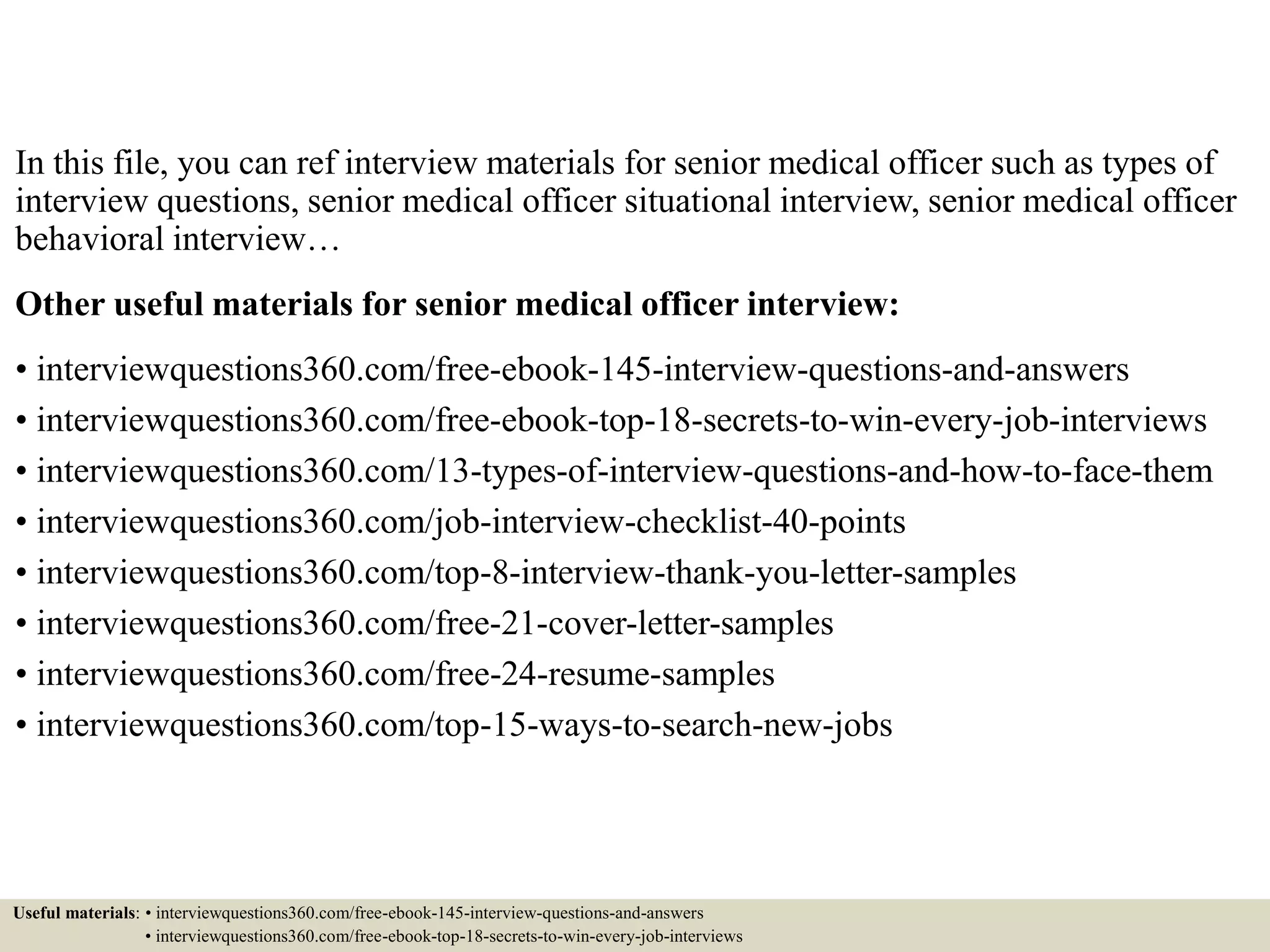 Top 10 senior medical officer interview questions and answers | PPTX