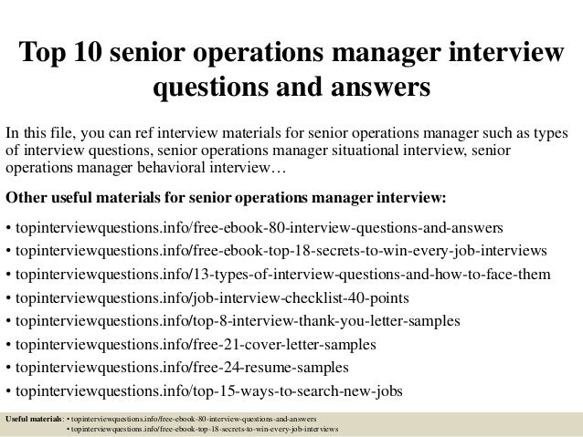 Top 10 Senior Operations Manager Interview Questions And Answers