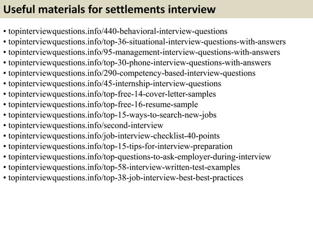 Top 10 settlements interview questions with answers | PPTX