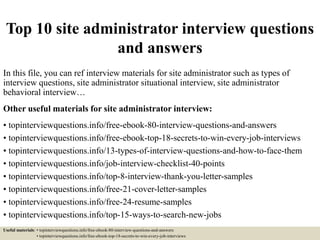 Top 10 site administrator interview questions and answers | PPT