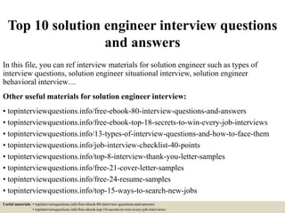 Top 10 solution engineer interview questions and answers | PPT