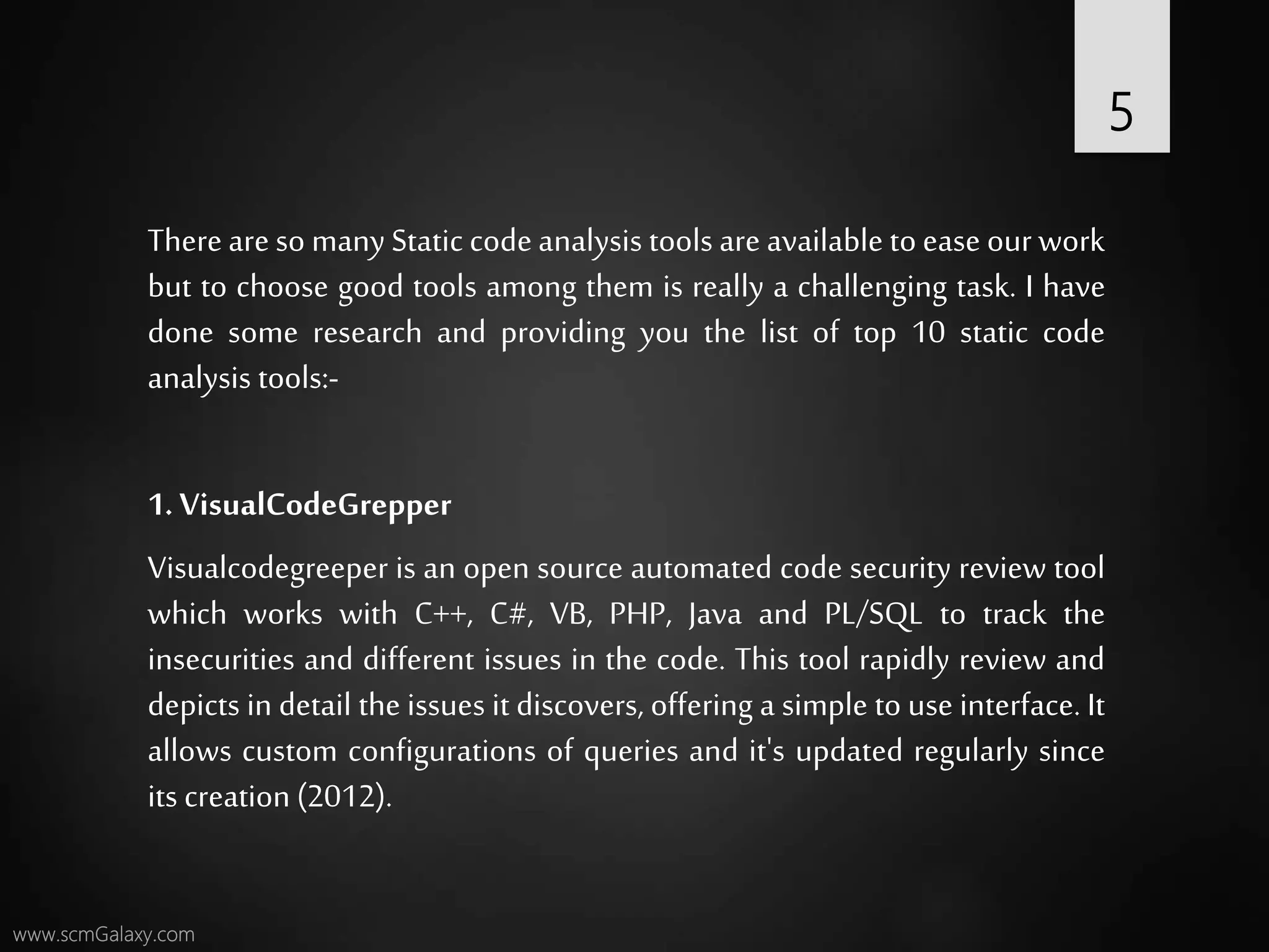 Top 10 static code analysis tool | PPTX | Web Development | Internet