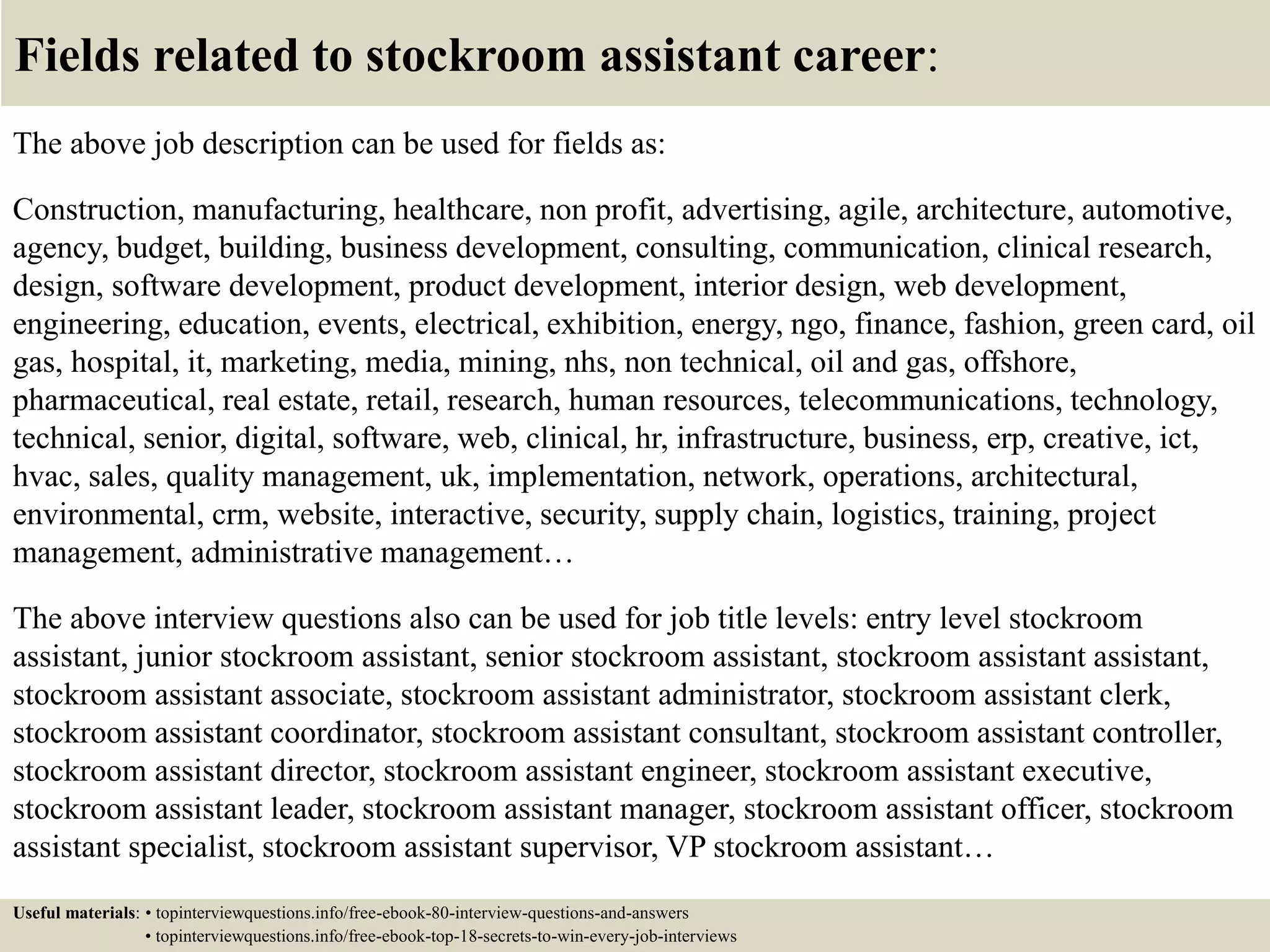 Top 10 stockroom assistant interview questions and answers | PPTX