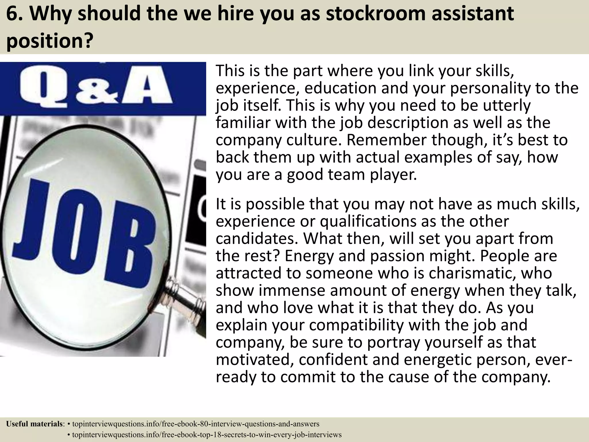 Top 10 stockroom assistant interview questions and answers | PPTX