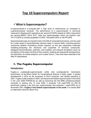 Top 10 Supercomputers With Descriptive Information & Analysis | DOCX