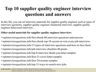 Top 10 supplier quality engineer interview questions and answers | PPTX ...