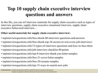 Top 10 supply chain executive interview questions and answers | PPT