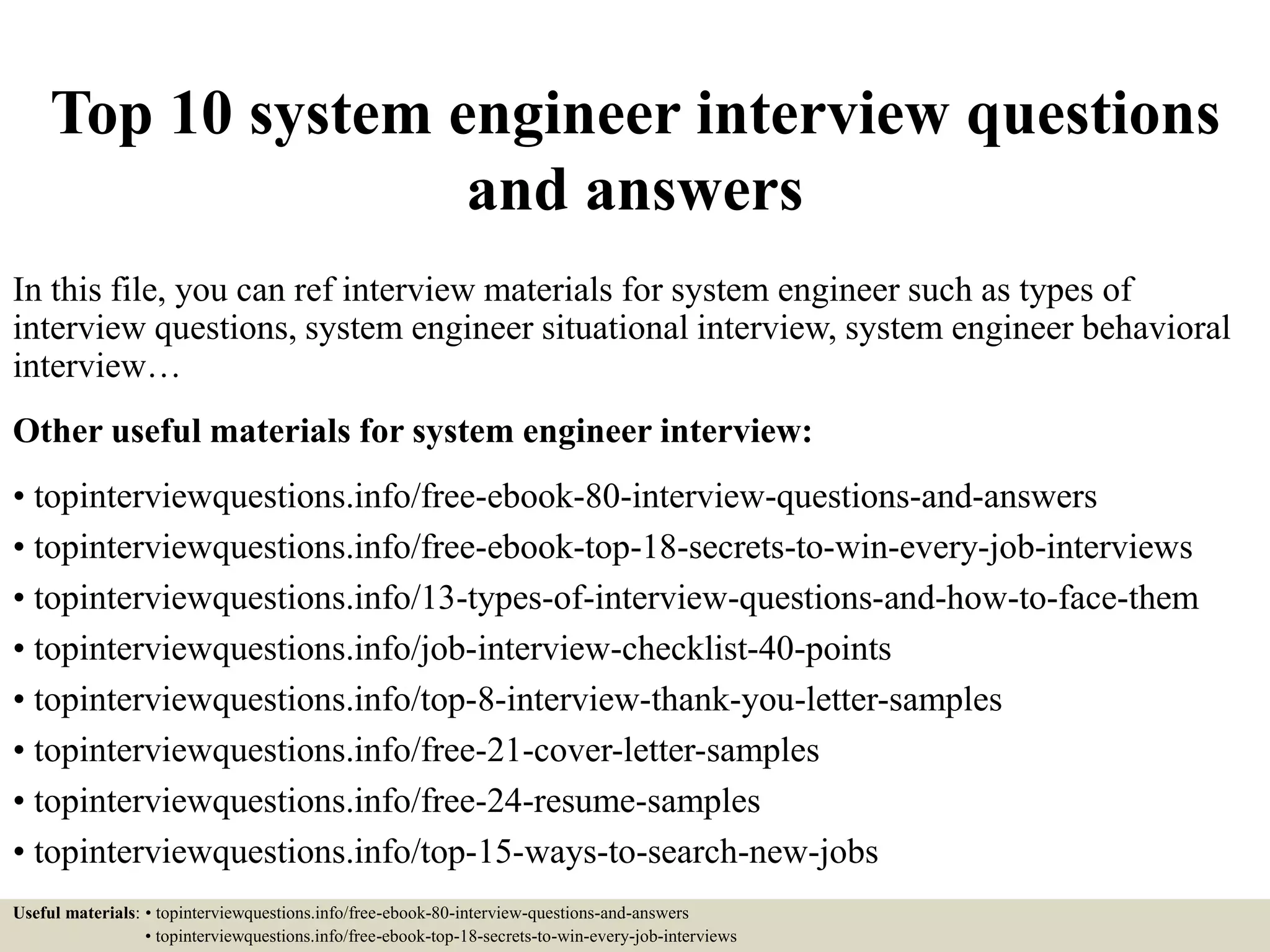 Top 10 system engineer interview questions and answers | PPTX