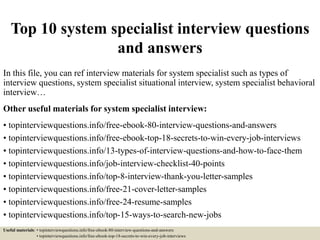 Top 10 system specialist interview questions and answers | PPT