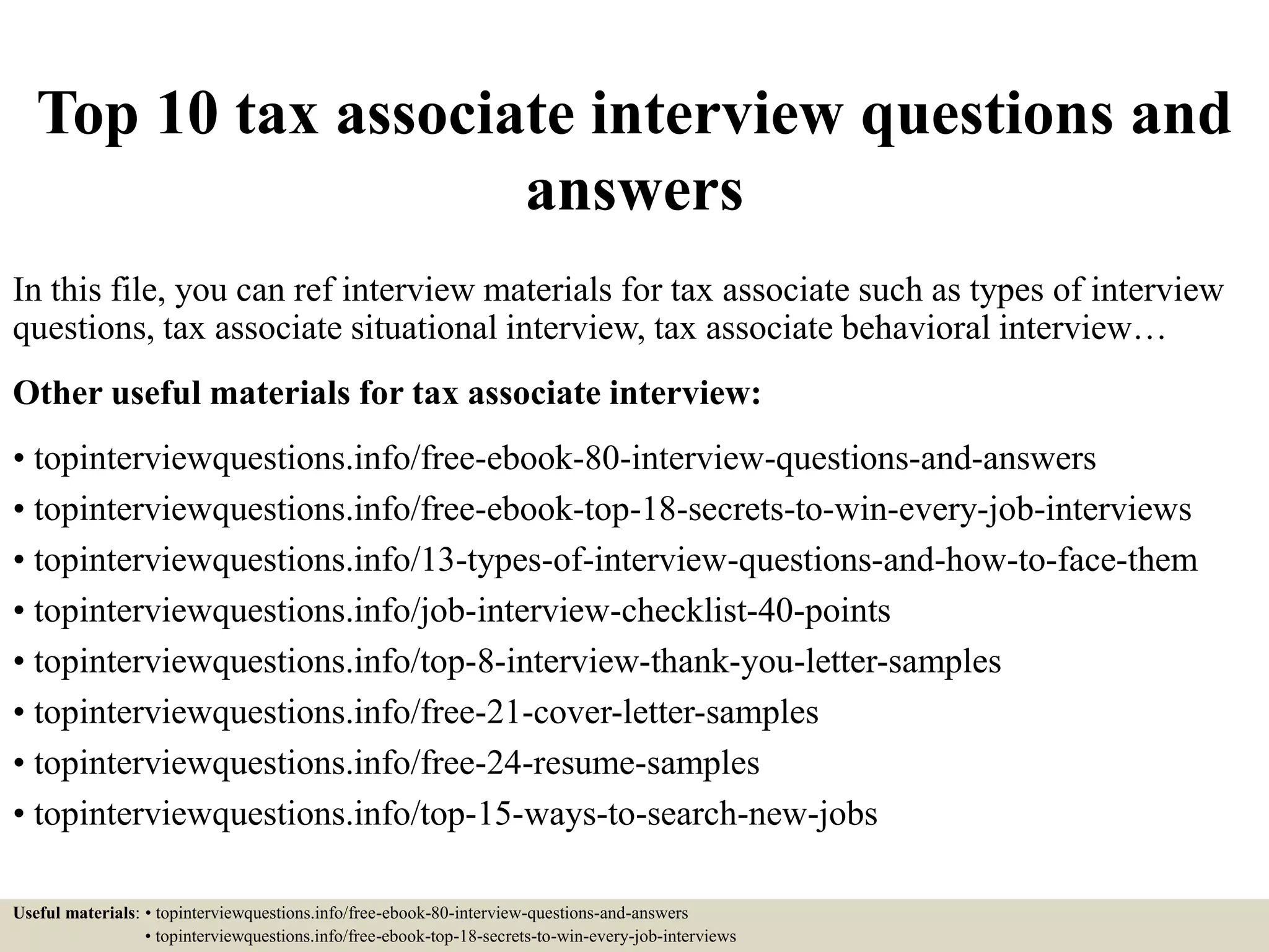 Top 10 tax associate interview questions and answers | PPTX