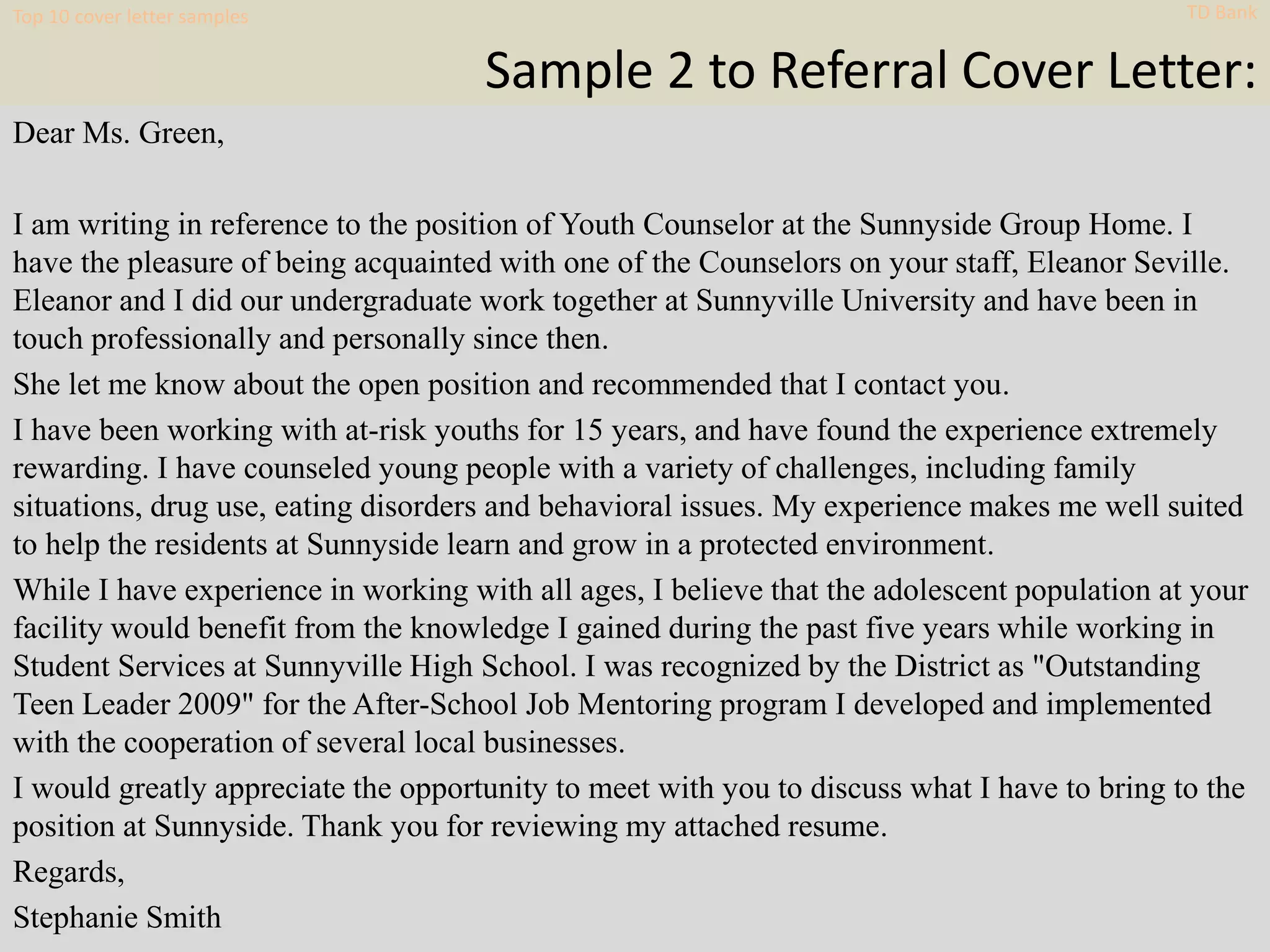 Top 10 td bank cover letter samples | PPT