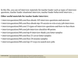 Top 10 teacher leader interview questions and answers | PPTX