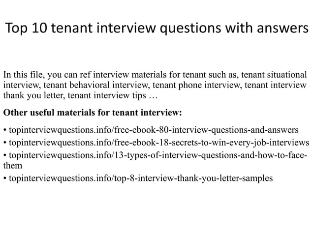Top 10 tenant interview questions with answers | PPT