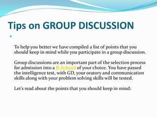 Top 10 tips for a successful group discussion | PPTX