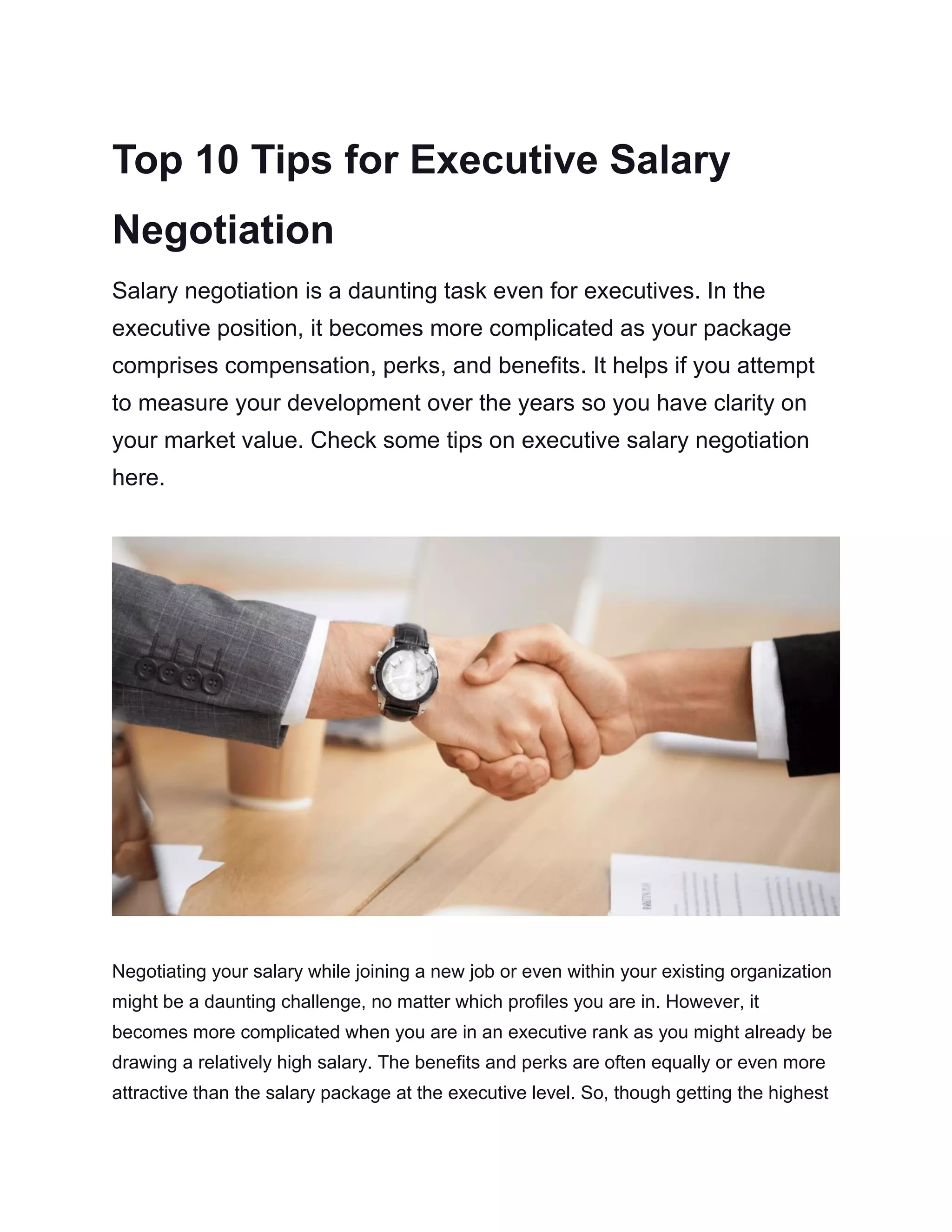 Top 10 Tips for Executive Salary Negotiation | PDF