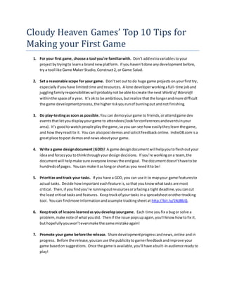 Top 10 tips for first game | DOCX
