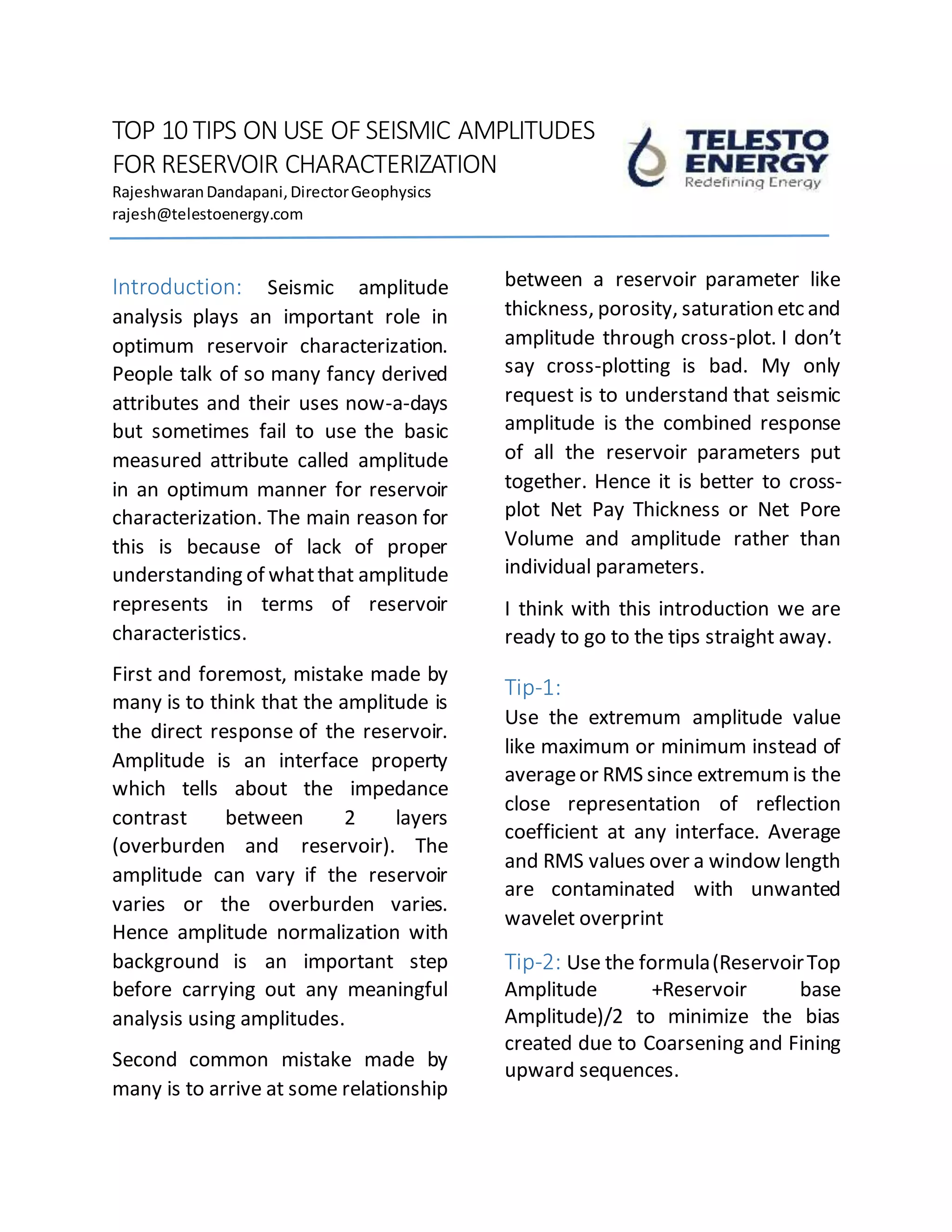 Top 10 tips on effective use of seismic amplitudes | DOCX