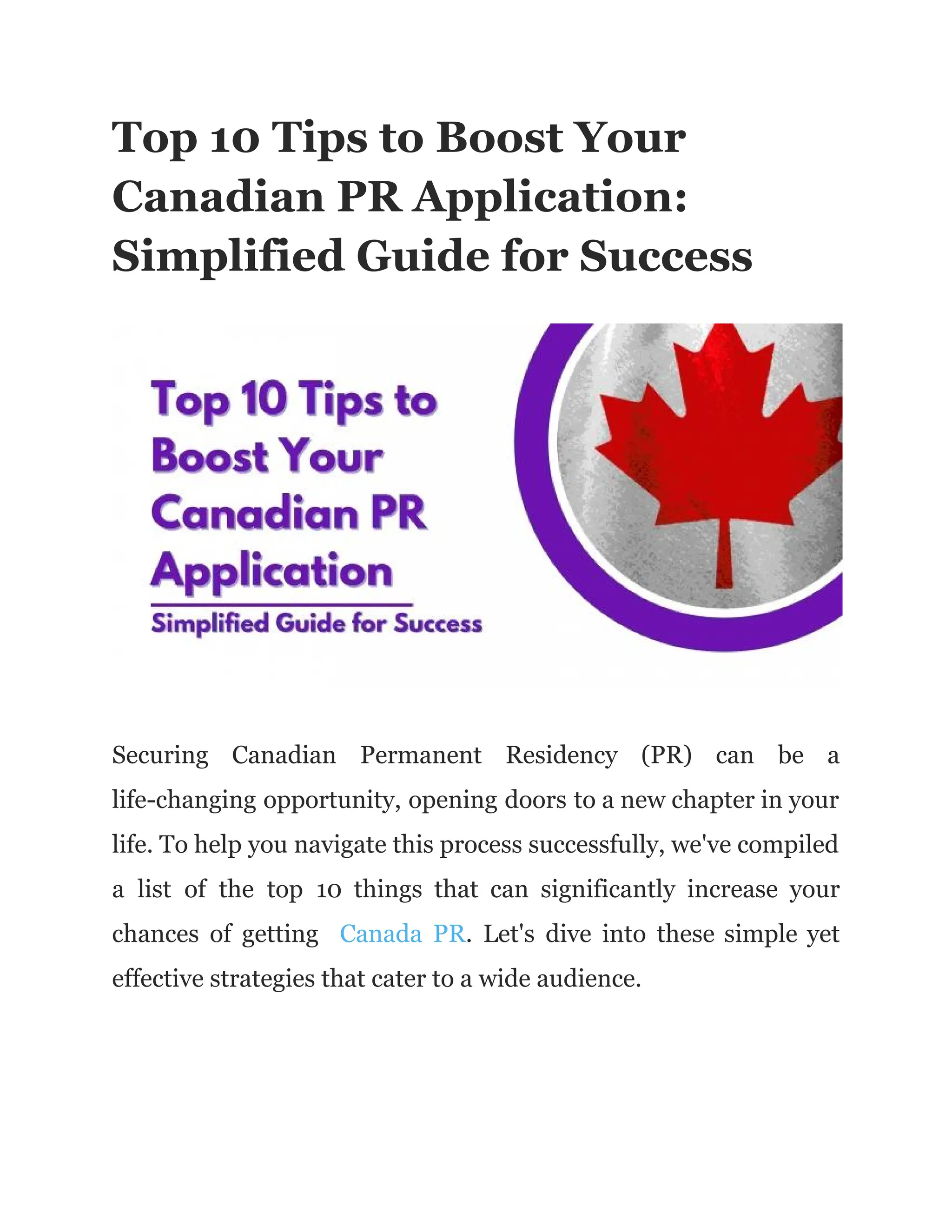 Top 10 Tips to Boost Your Canadian PR Application_ Simplified Guide for ...