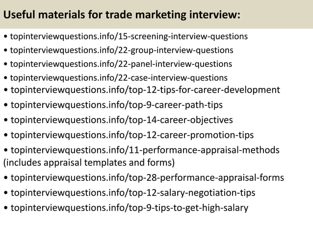 Top 10 trade marketing interview questions and answers | PPTX