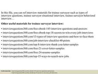 Top 10 trainee surveyor interview questions and answers | PPTX