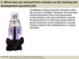 Top 10 training and development specialist interview questions and ...