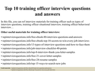 Top 10 training officer interview questions and answers | PPTX