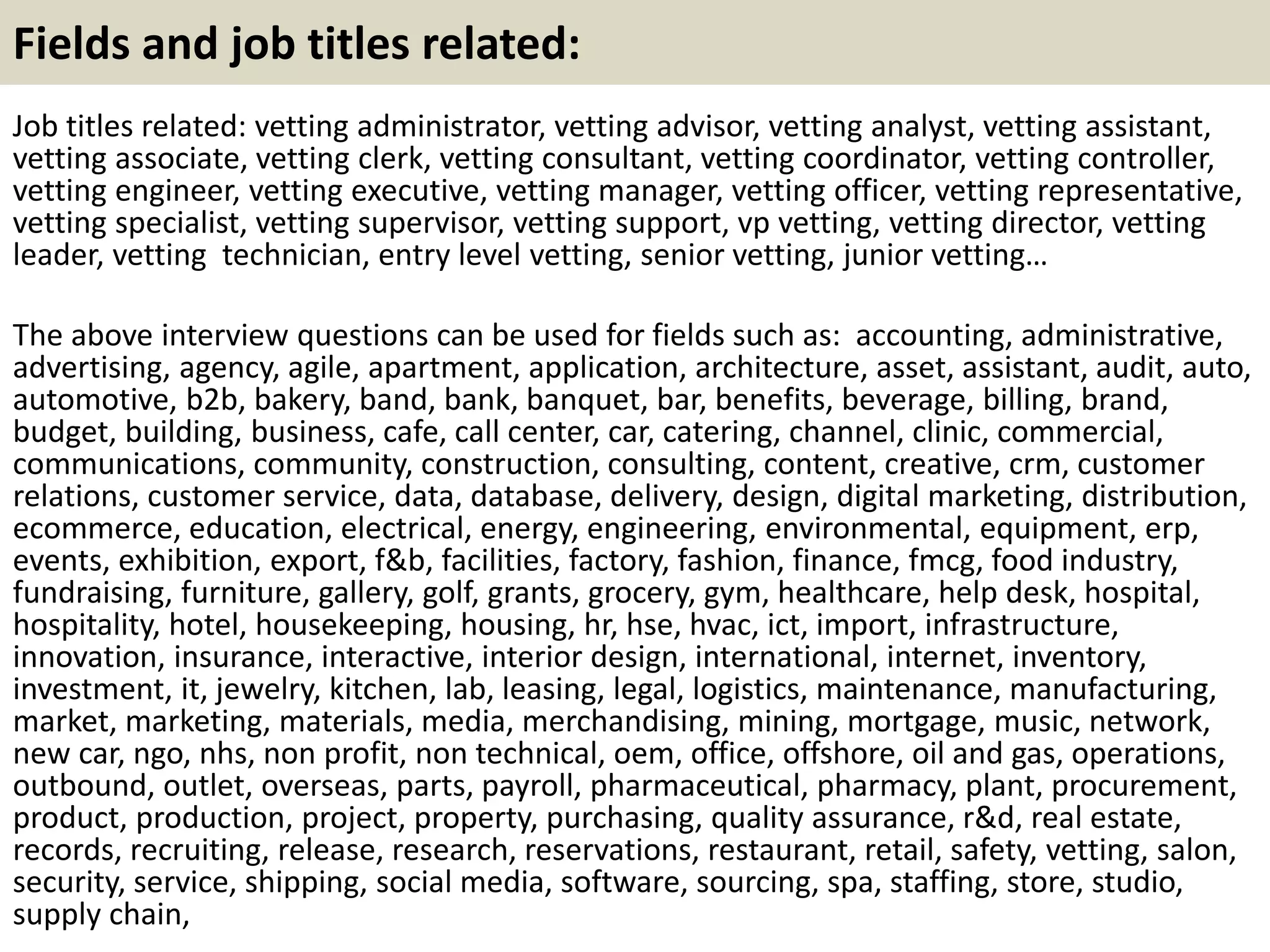 Top 10 vetting interview questions with answers | PPTX