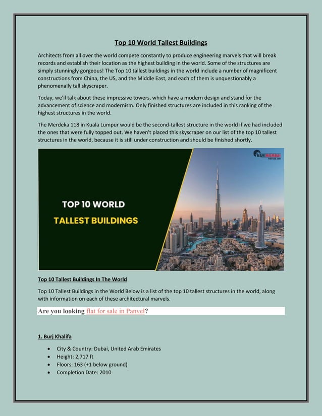 Top 10 World Tallest Buildings.pdf | Construction Industry | Industries