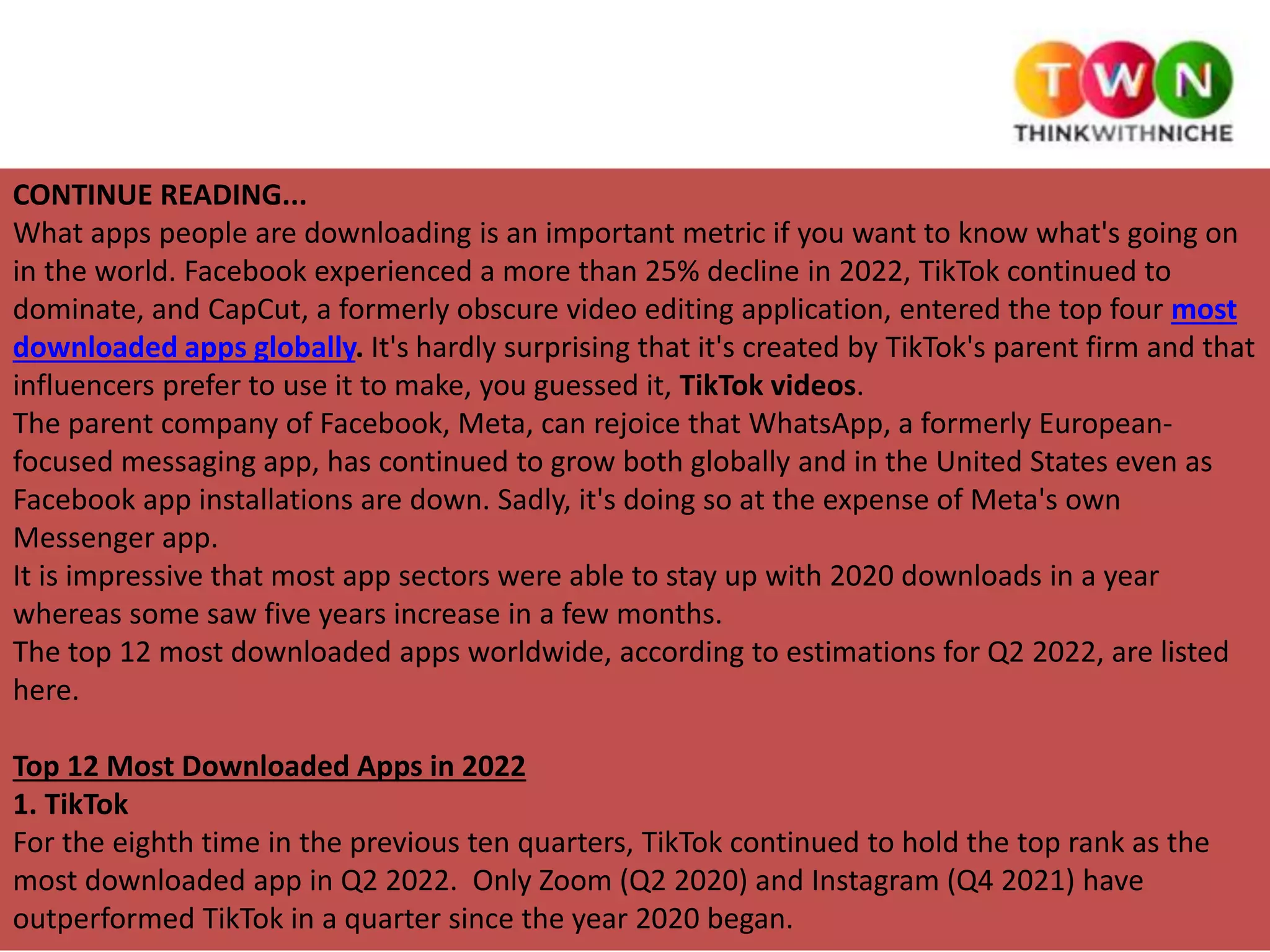 Top 12 Most Downloaded Apps In 2022 | PPTX