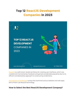 Top 12 ReactJS Development Companies in 2023.pdf | Web Development ...