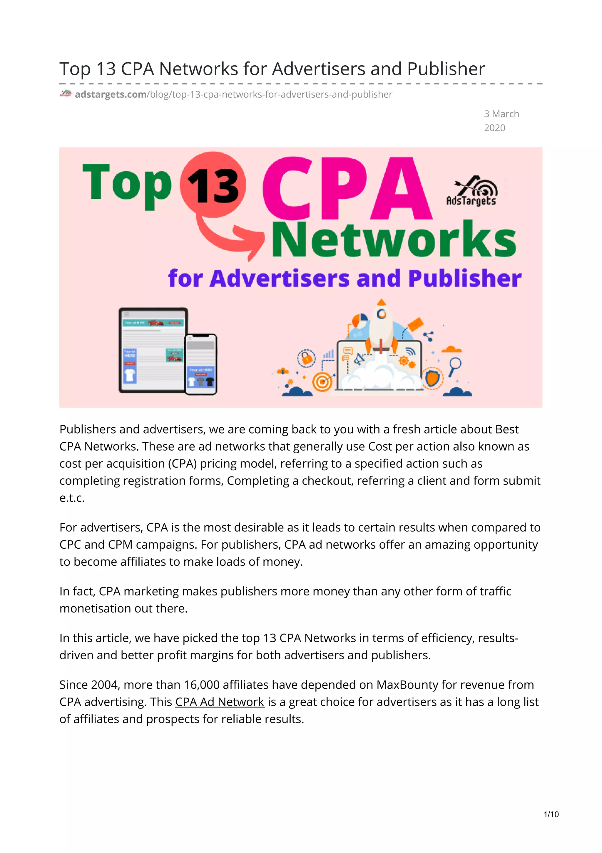 Top 13 cpa networks for advertisers and publisher | PDF