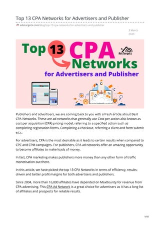 Top 13 cpa networks for advertisers and publisher | PDF