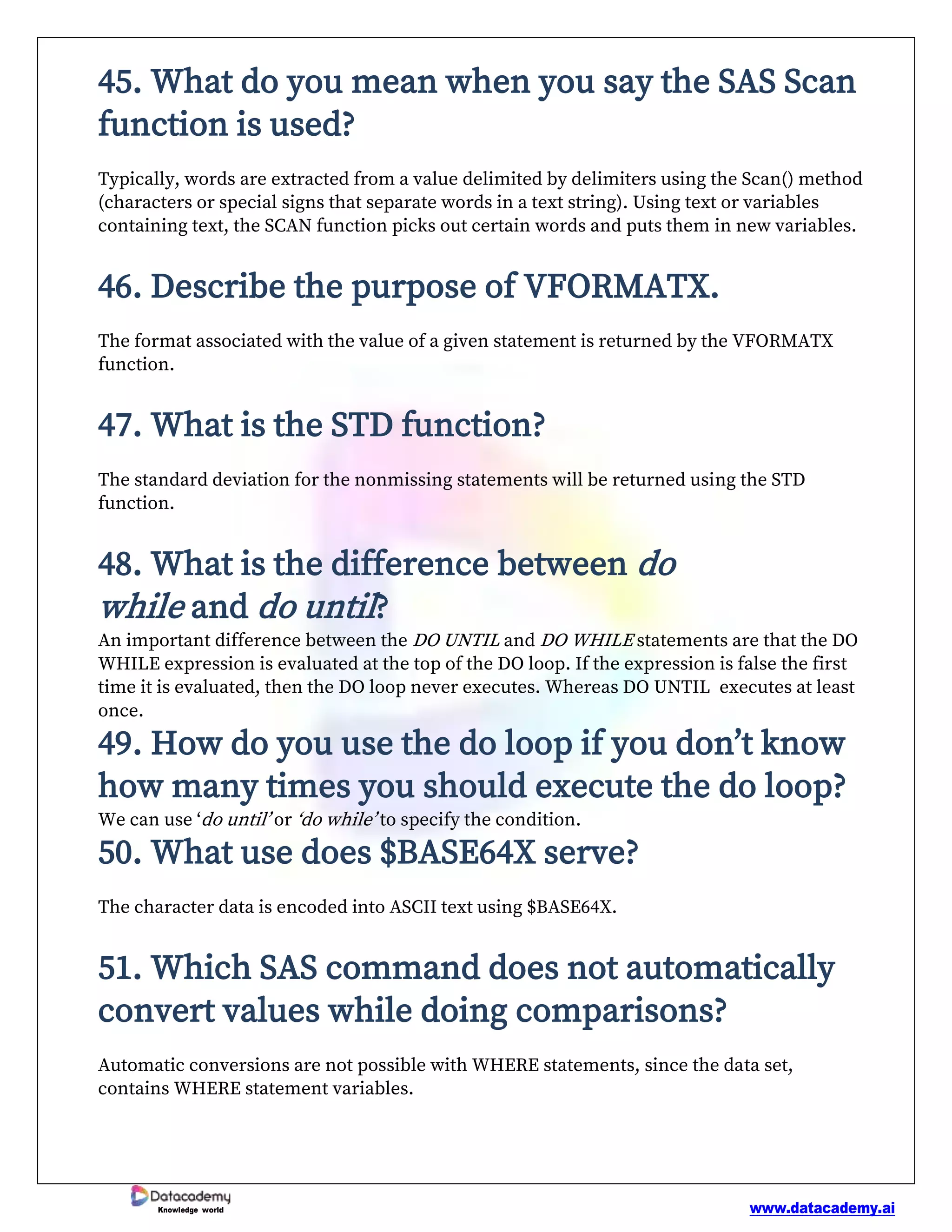 Top 140+ Advanced SAS Interview Questions and Answers.pdf | Databases | Computer Software and ...