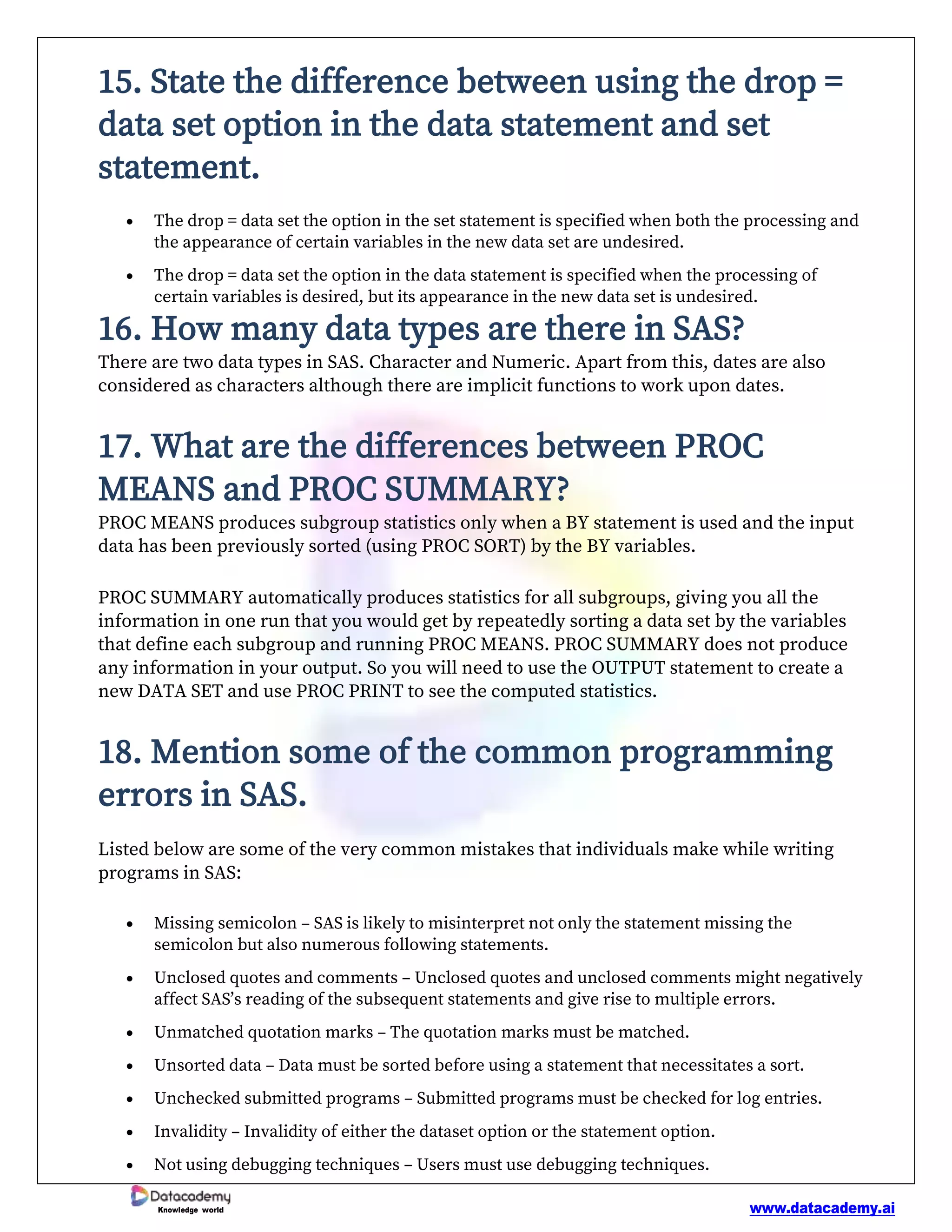 Top 140+ Advanced SAS Interview Questions and Answers.pdf