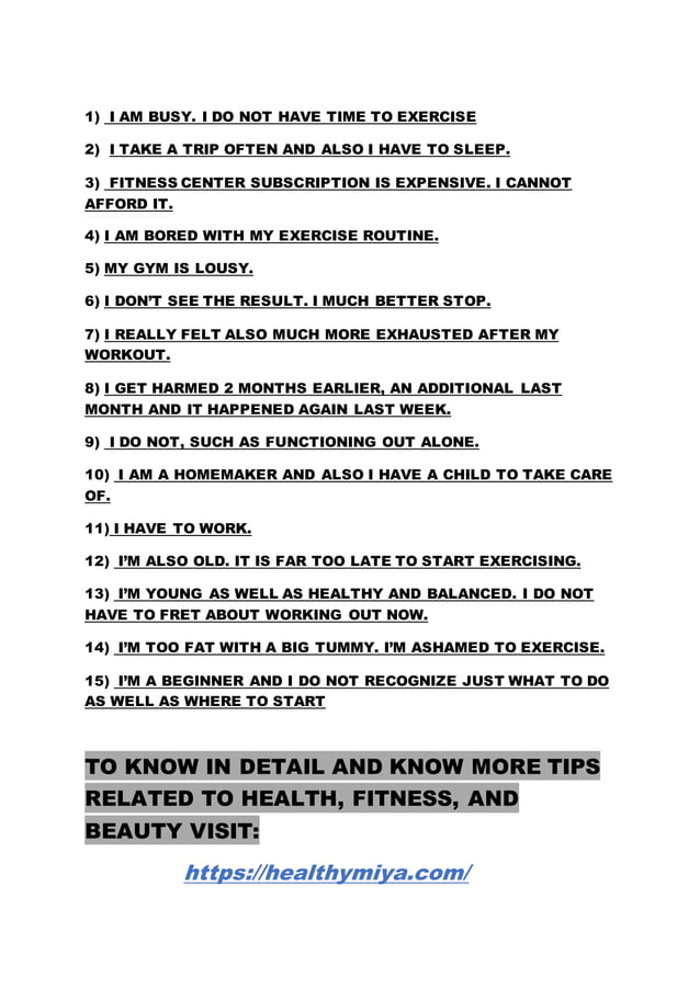 Top 15 excuses not to exercise | PDF