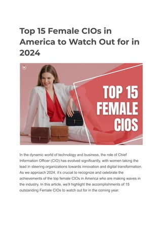 Top 15 Female CIOs in America to Watch Out for in 2024.pdf | Technology Industry | Industries