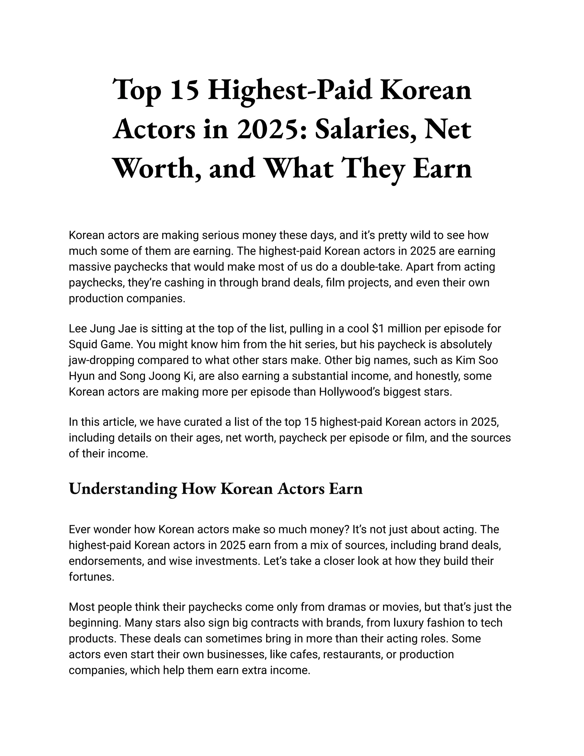 Top 15 Highest-Paid Korean Actors in 2025_ Salaries, Net Worth, and ...