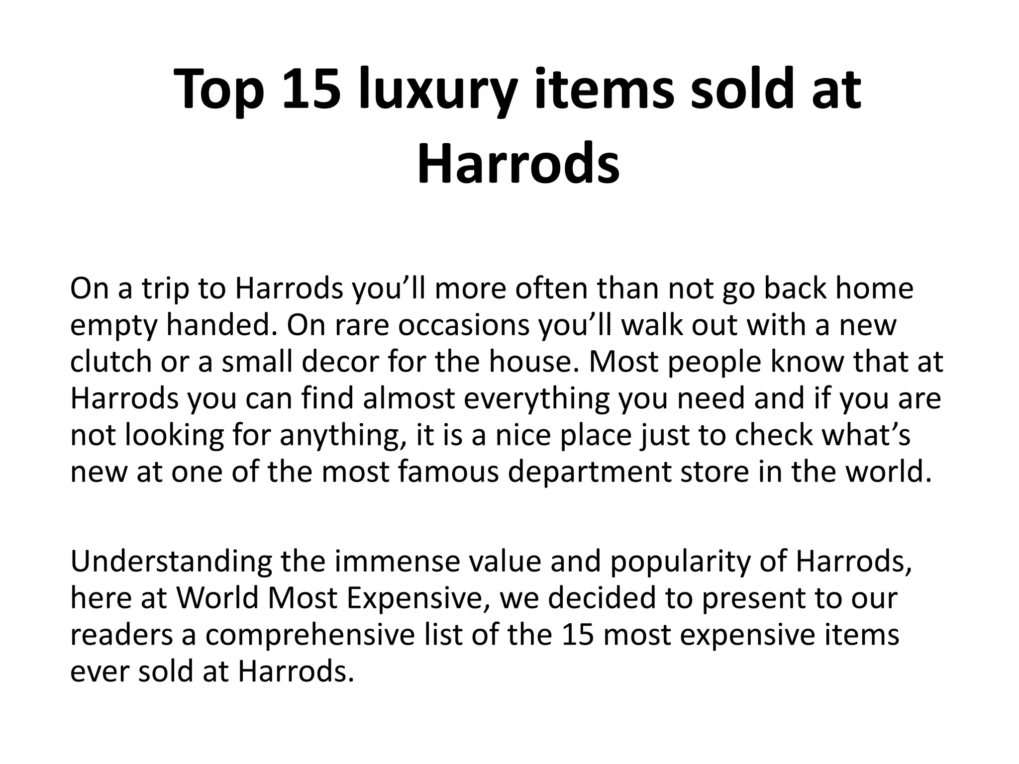 Top 15 Luxury Items Sold at Harrods | PDF