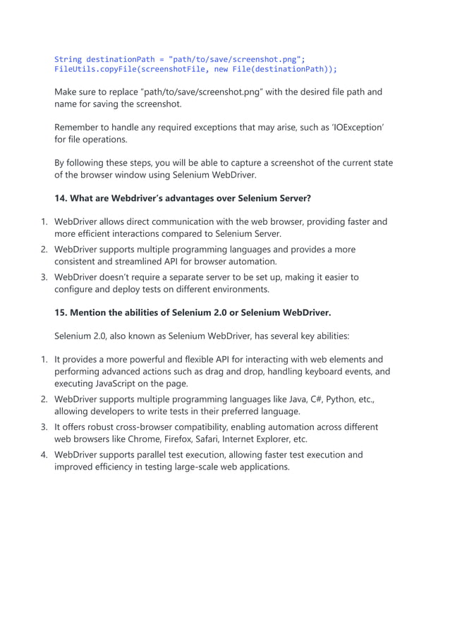Top 15 Selenium Webdriver Interview Questions And Answers Pdf