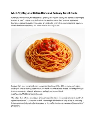 Must-Try Regional Italian Dishes: A Culinary Travel Guide | PDF