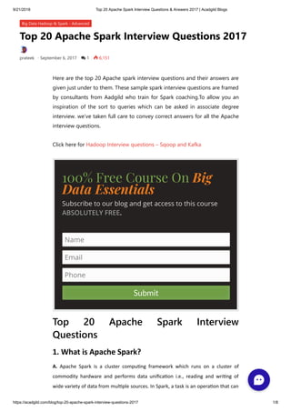 spark interview questions & answers acadgild blogs | PDF | Databases | Computer Software and ...