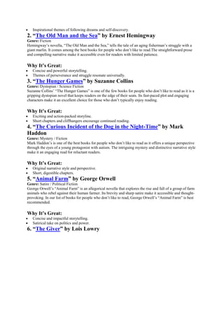 Top 20 Books for People Who Don’t Like to Read | PDF