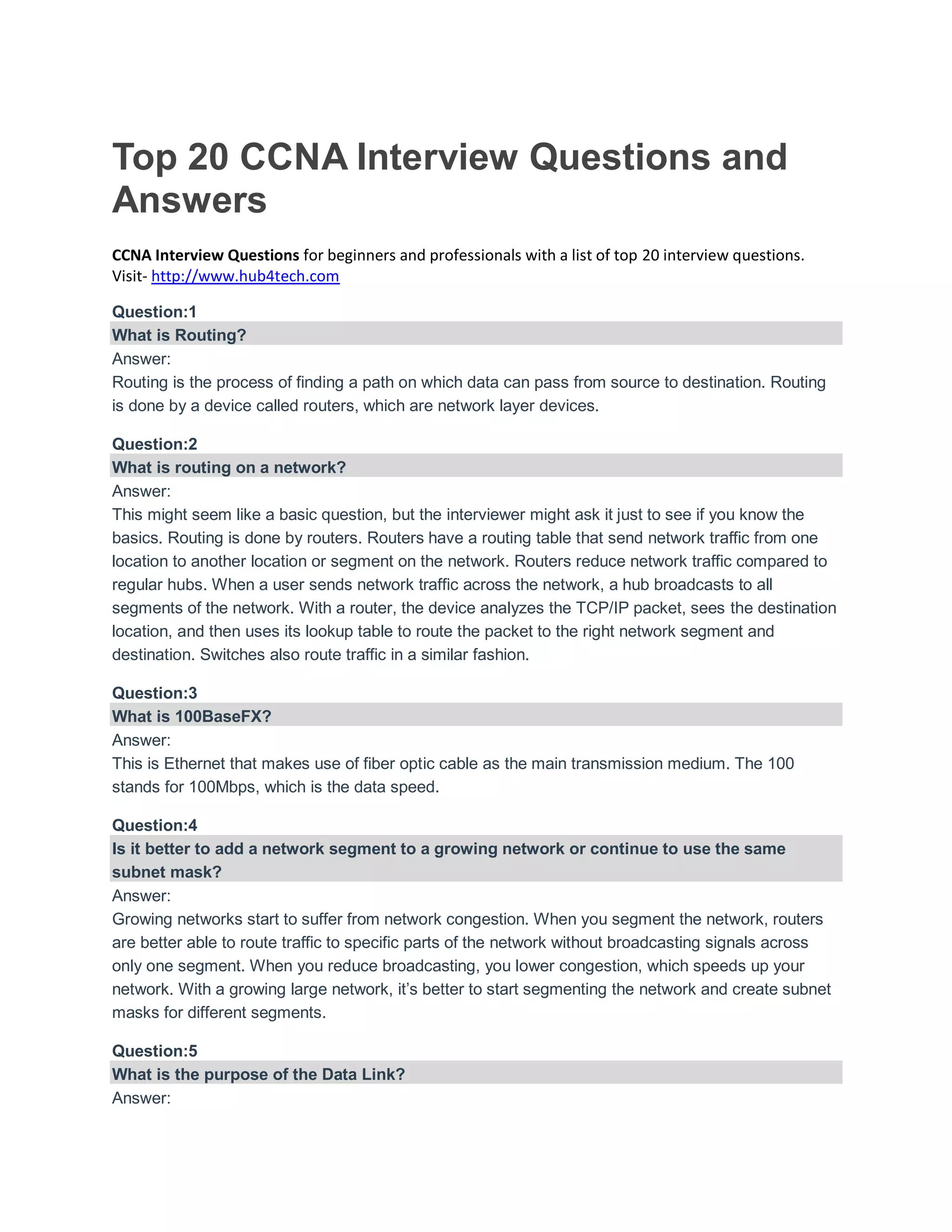 Top 20 ccna interview questions and answers pdf | PDF