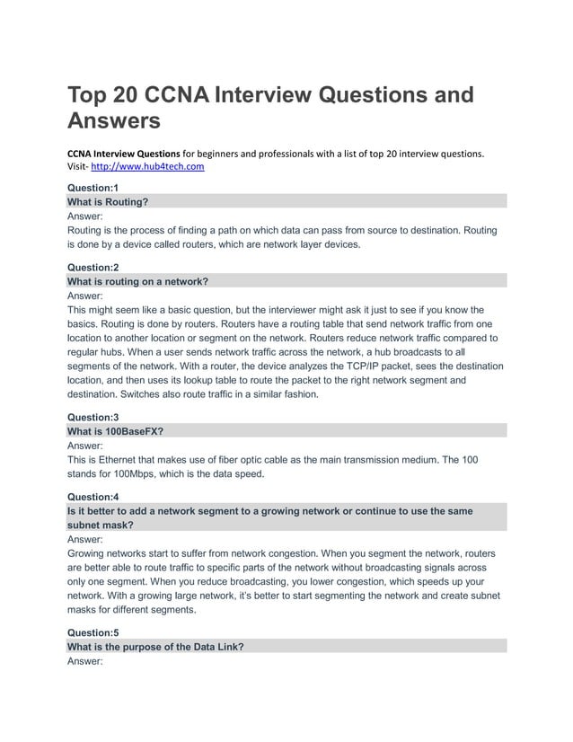 Top 20 ccna interview questions and answers pdf | PDF