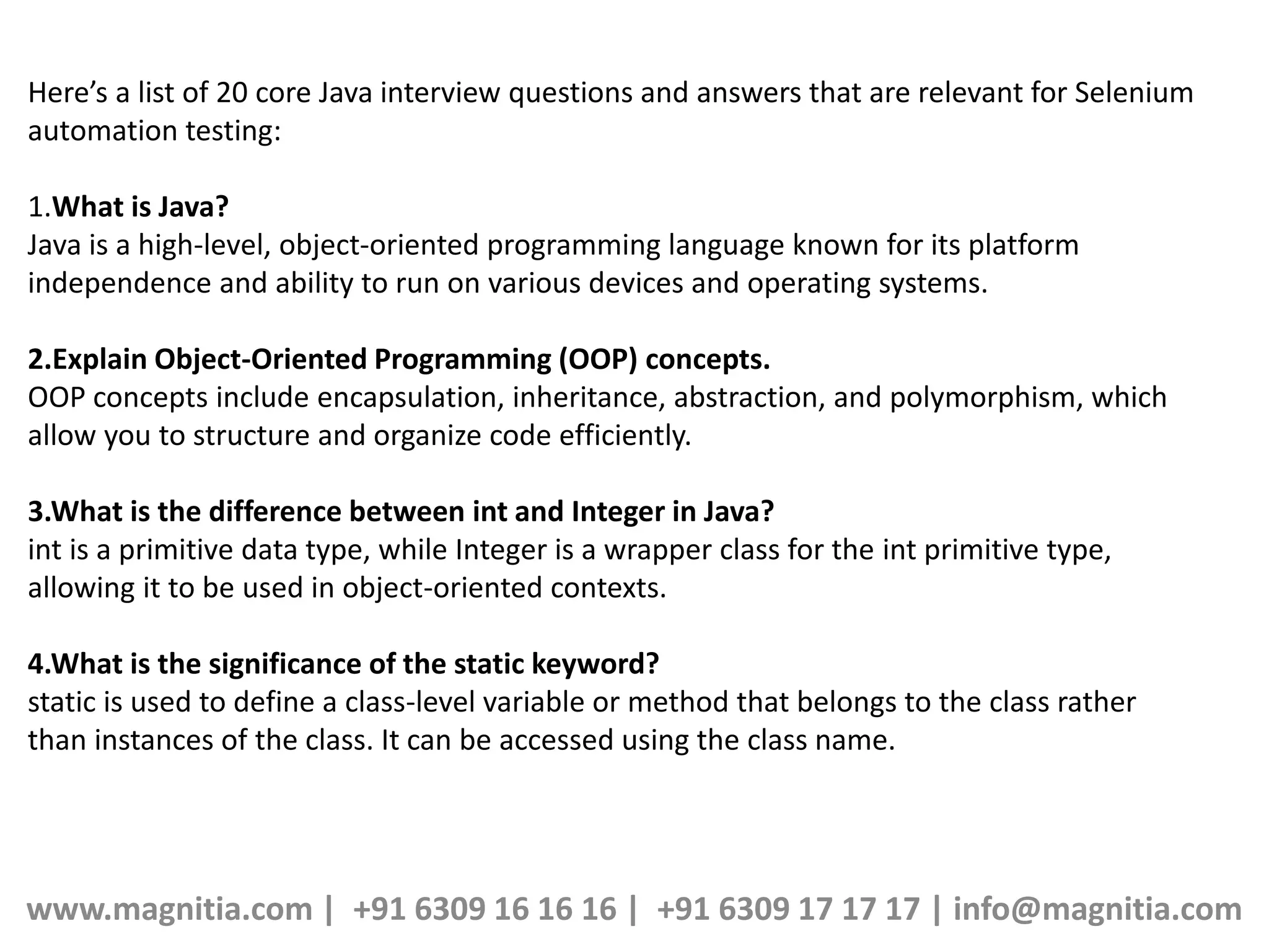 Top 20 Core Java Interview Questions And Answers For Selenium Automation