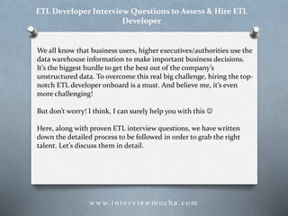 Proven ETL Developer Interview Questions to Assess and Hire ETL ...