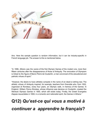 Top 20 French Language Interview Questions and Answers | PDF