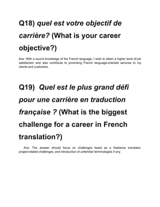 Top 20 French Language Interview Questions and Answers | PDF