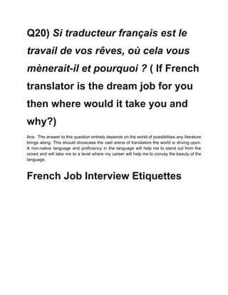 Top 20 French Language Interview Questions and Answers | PDF