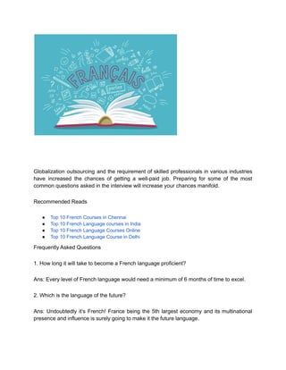 Top 20 French Language Interview Questions and Answers | PDF